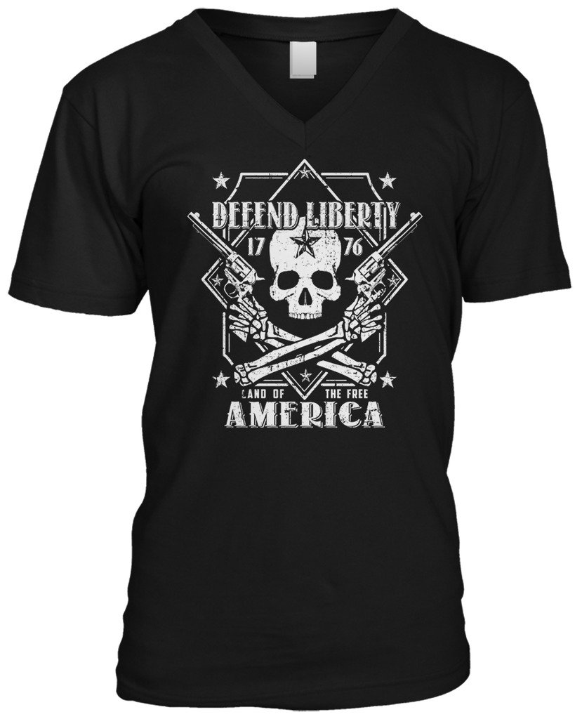 Amazon.co.jp: blittzenメンズVネックTシャツDefend LibertyスカルCrossed Swords : ファッション