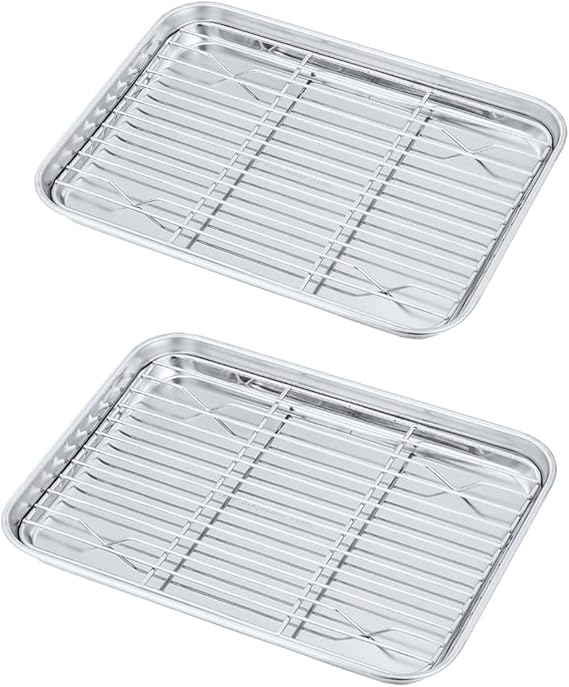 Amazon.com: P&P CHEF Toaster Oven Tray with Rack Set (2 Pans + 2 Racks ...