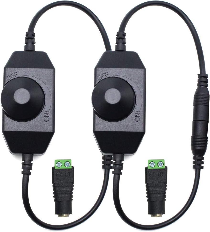 2 Pack Mini LED Screw Dimmer Switch, DC 12V 2A with DC Female Barrel ...