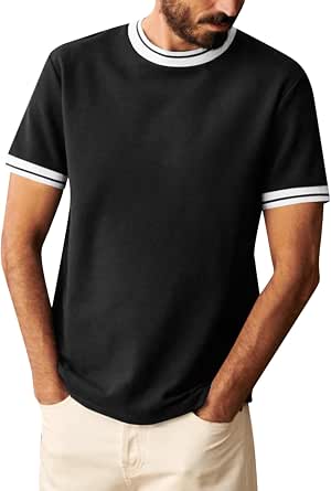 Runcati Mens Casual Knit Sweater Short Sleeve Crew Neck Ribbed Slim Fit ...