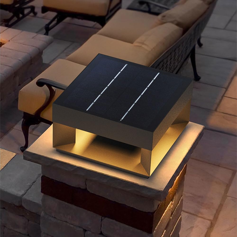 SLAWA Solar Post Light Fixture Square Black Solar Modern Post Column ...