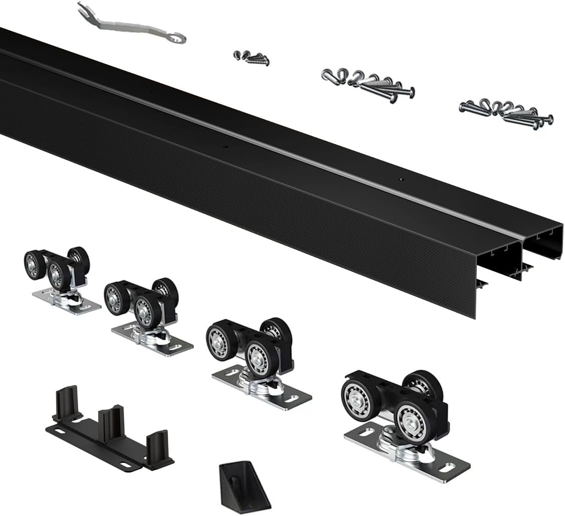 Amazon.com: Black Aluminum Sliding Bypass Track and Hardware Set for 2 ...