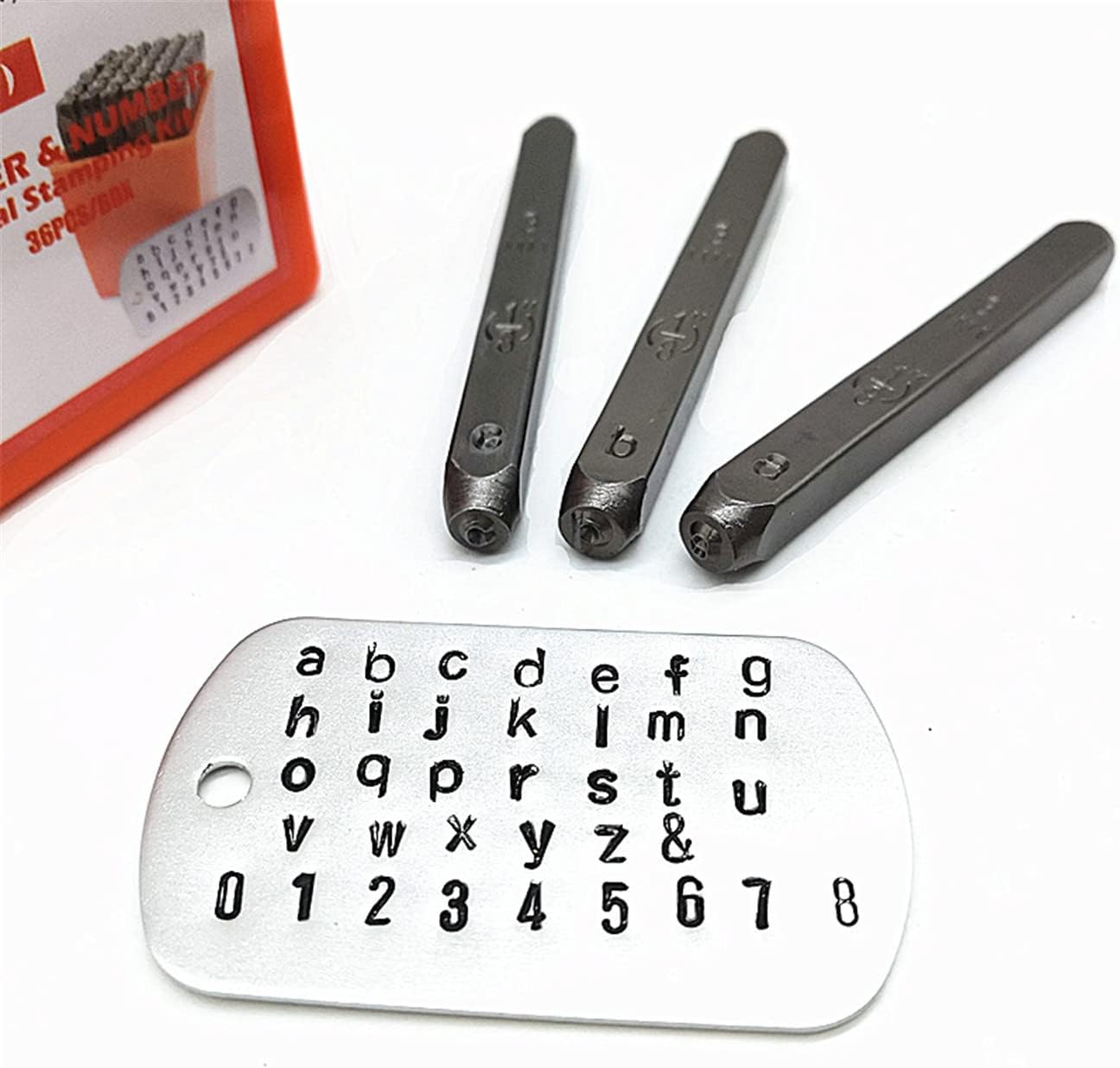 QueenLeather Kit de estampación de metal, 36 sellos de metal con letras y números de 0.118in ...