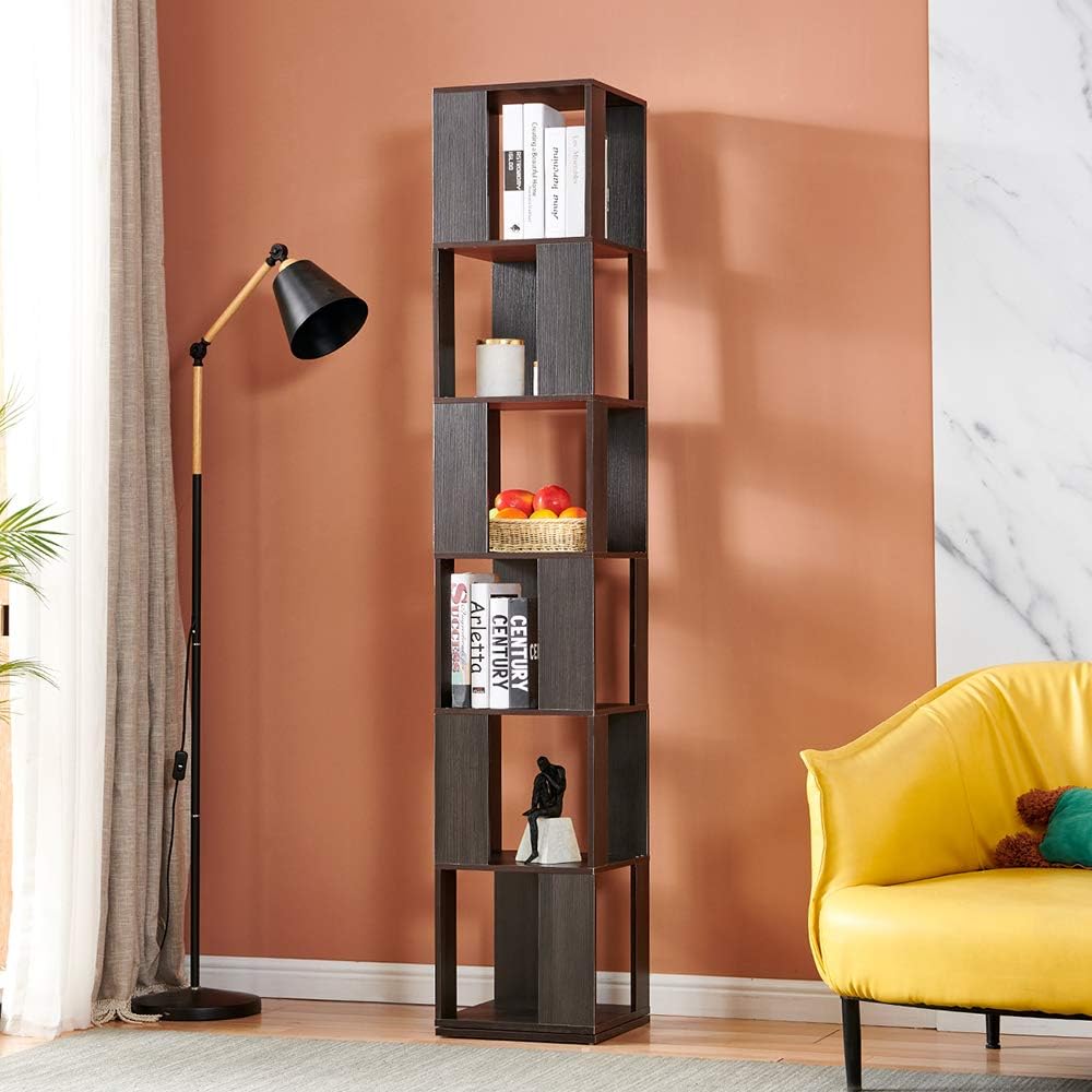 Amazon.com: Rotating Bookshelf 6 Tiers Floor Rack Simple Bookcase ...