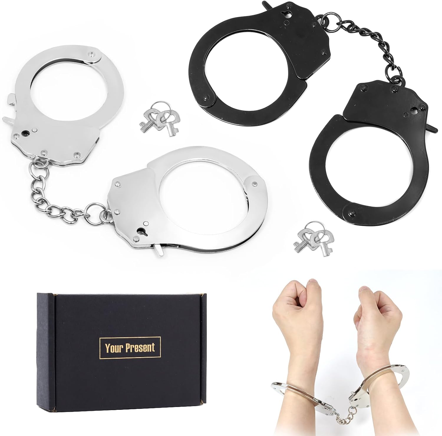 Amazon.com: Lohoee 2Pcs Toy Metal Handcuffs with Keys, Toy Handcuffs ...