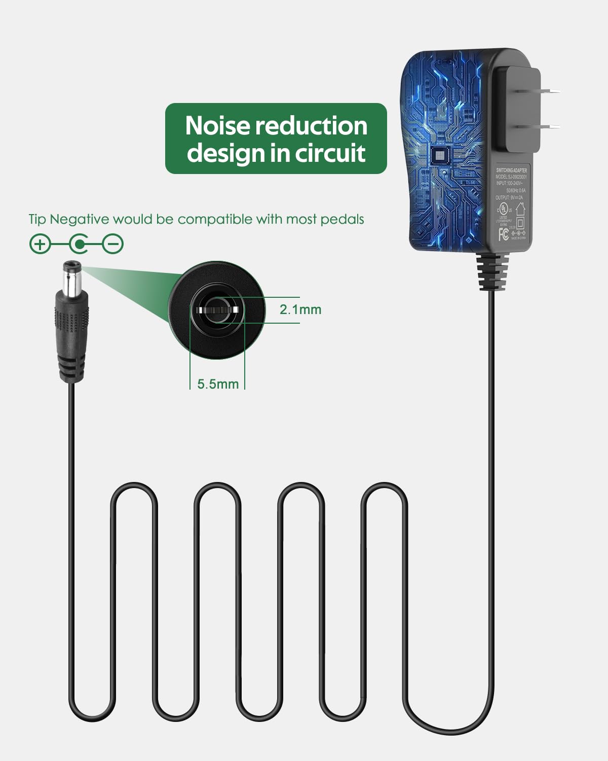 Snapklik.com : Guitar Pedal Power Supply, 9V, 2A, DC Power Cord Adapter ...