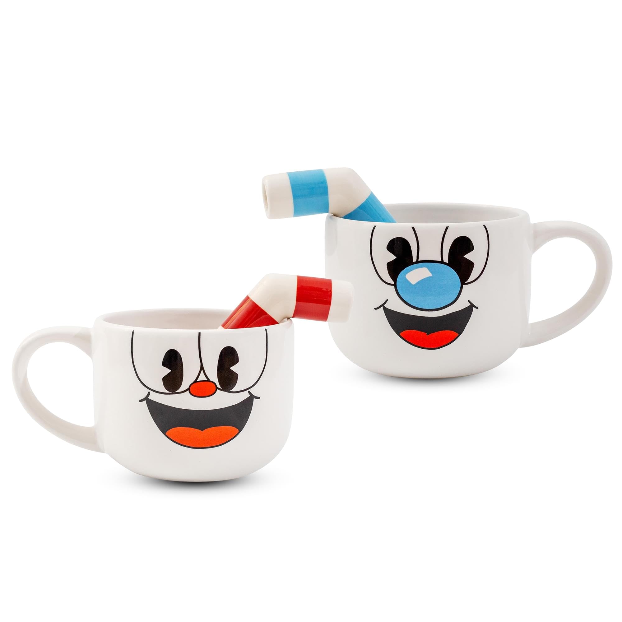 Amazon.com | Cuphead & Mugman 24oz Ceramic Mug and Straw | Set of 2 ...