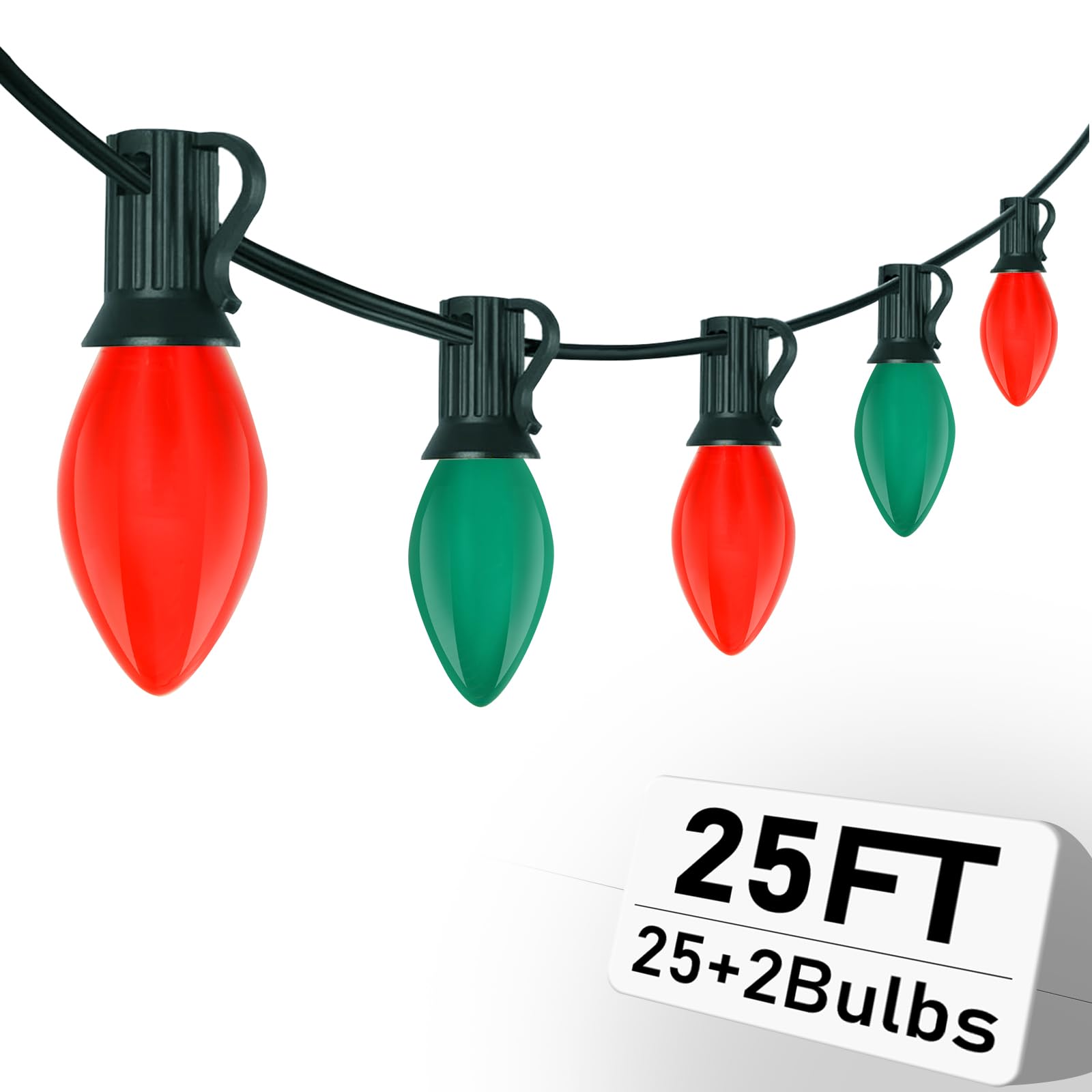 Oviejo Christmas C7 Red and Green String Lights, 25FT Red & Green ...