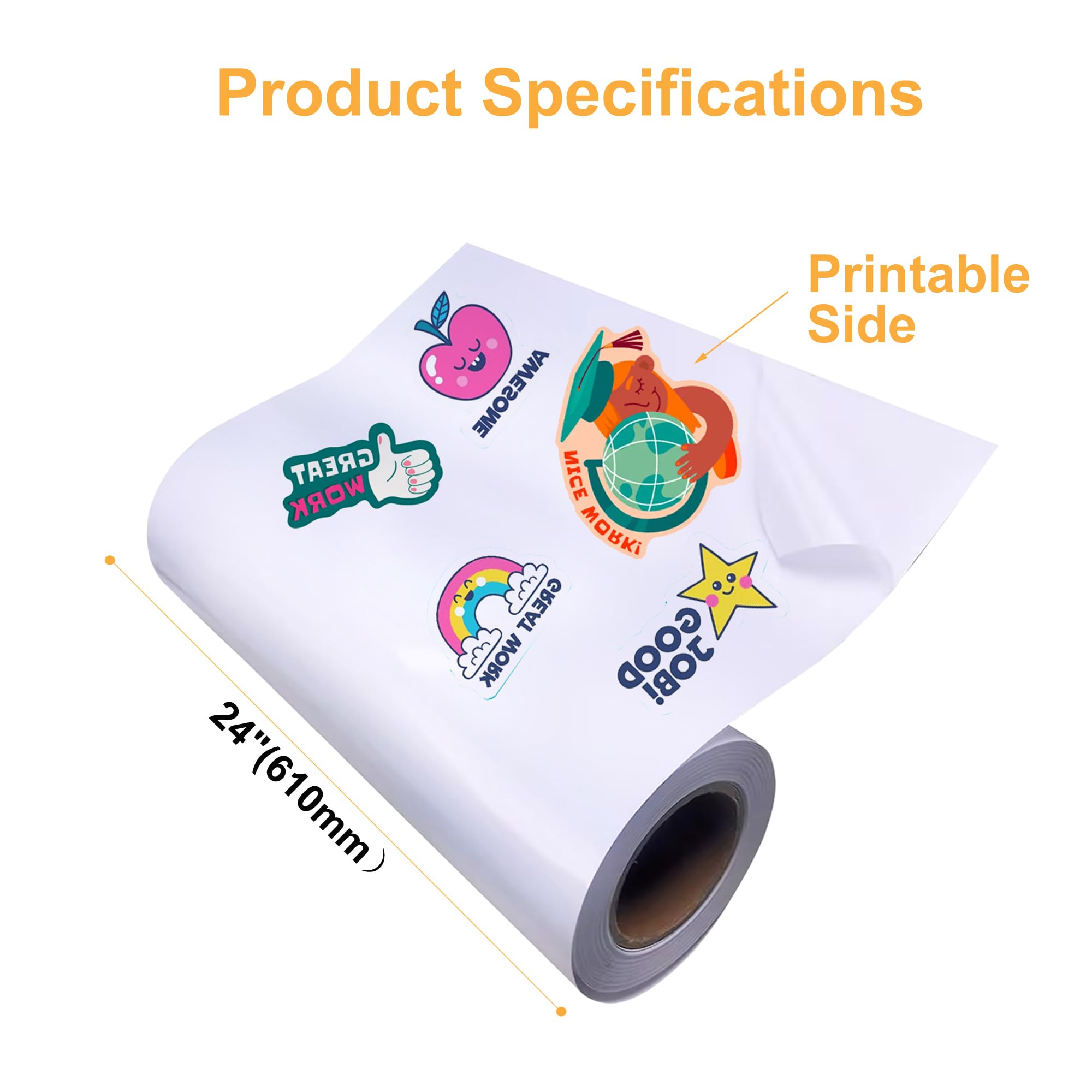 Snapklik.com : 24" X 1200" (100 Ft) Printable Vinyl Sticker Paper Roll ...