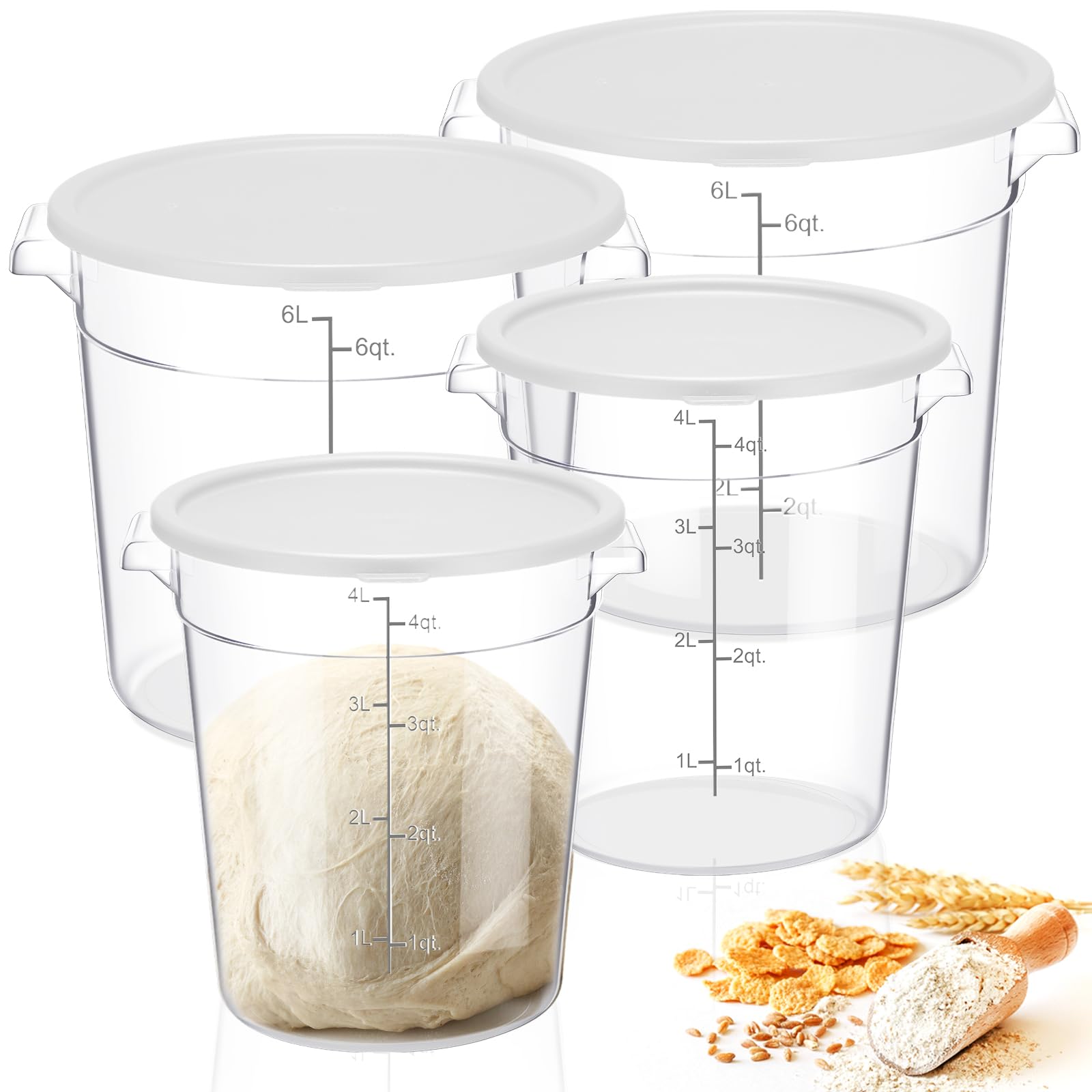 Suclain 4 Set Round Food Storage Containers with Lids Clear Proofing ...