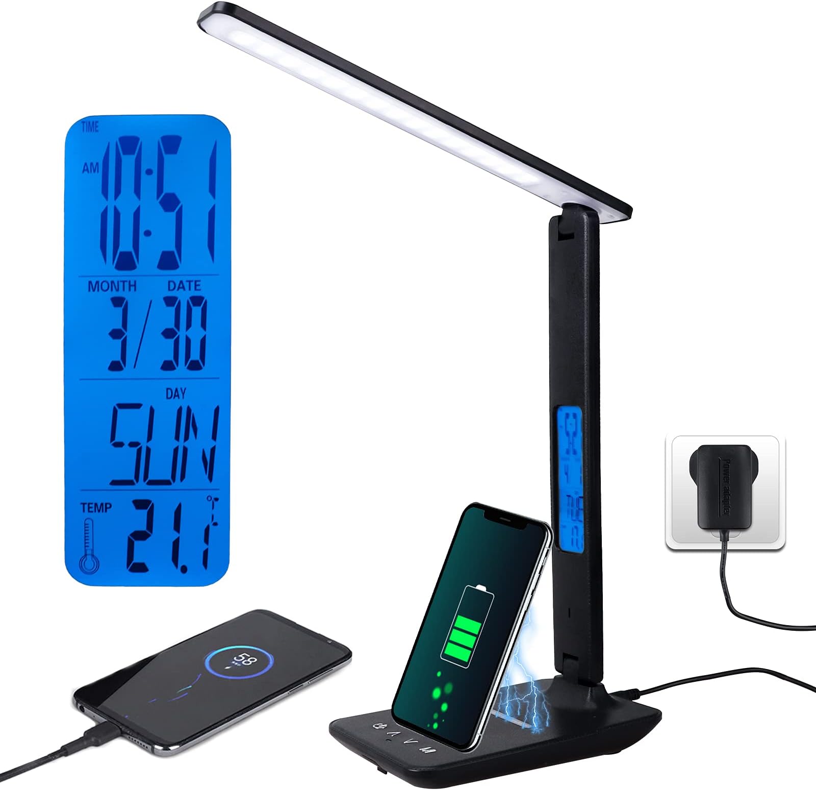 LED Desk Lamp with 10W Wireless Charger, USB Charging, Touch Control ...
