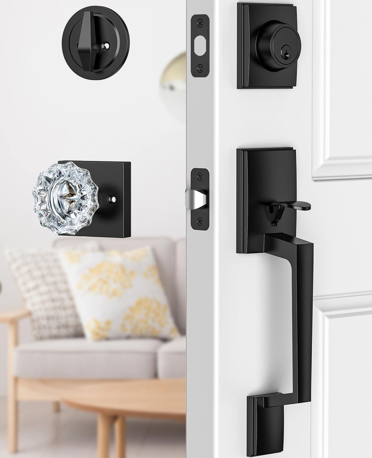 Calzibeno Black Front Door Handle and Deadbolt Set, Front Door Lock Set ...