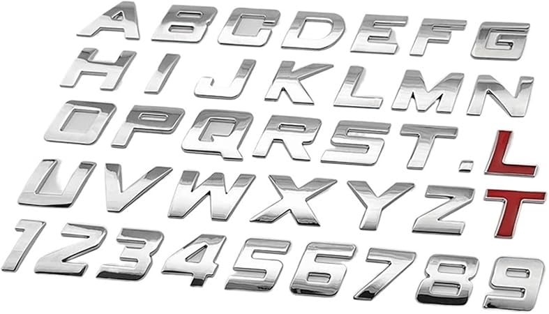 Aqxyhjk 3D Metal 25mm Italic Car Letters Alphabet Emblem Numbers Chrome ...