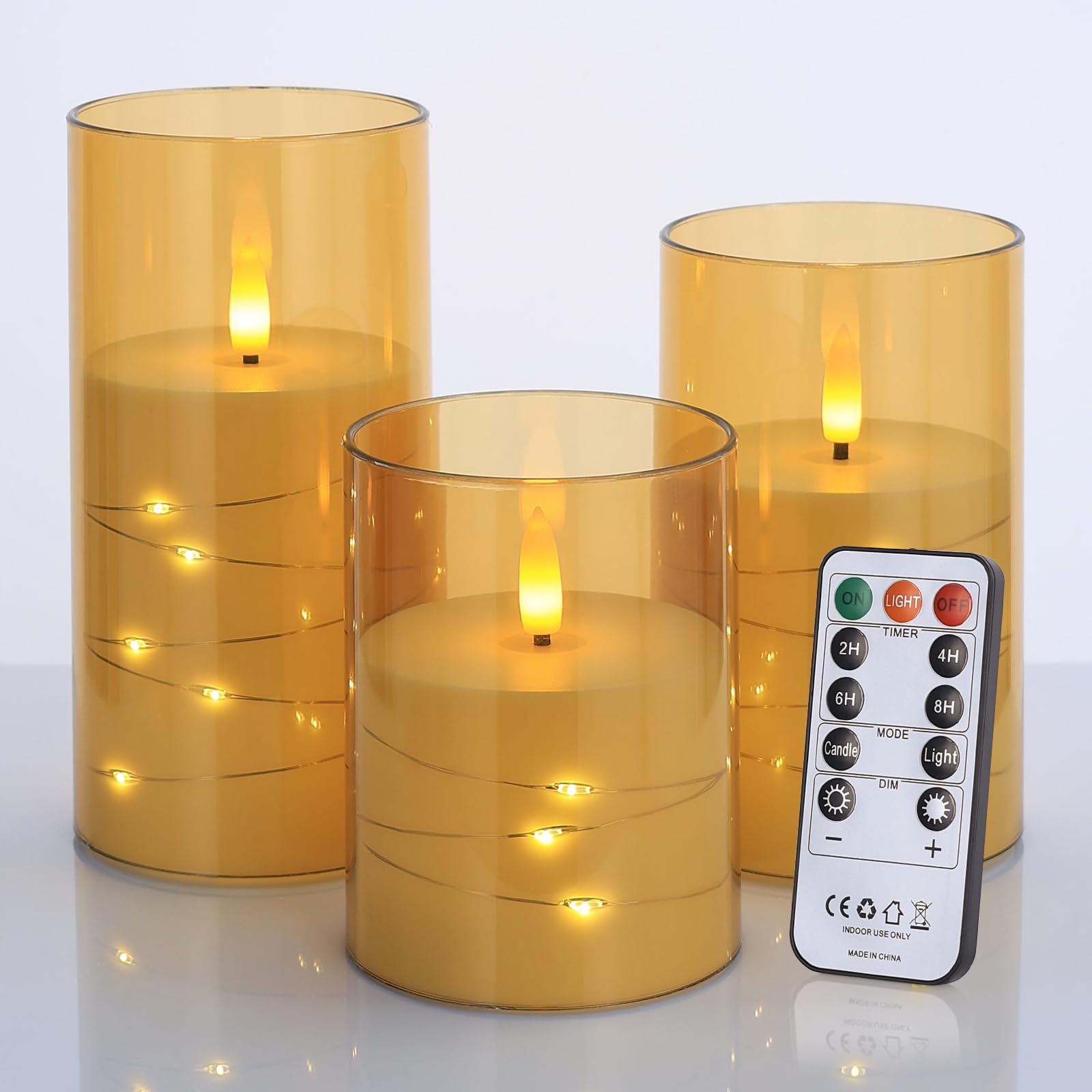 Amazon.com: Flickering Flameless Candles with Embedded String Lights ...