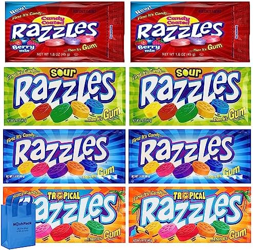 Amazon.com : NOSH PACK Razzles Candy Gum - 8 Pack Variety Flavors ...