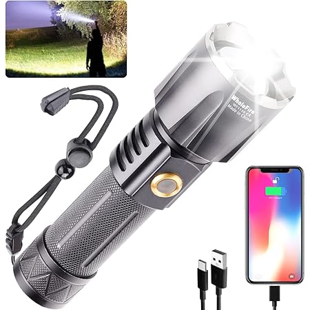 WholeFire LED 120000 High Lumens Super Bright Flashlight, 30W Power USB ...