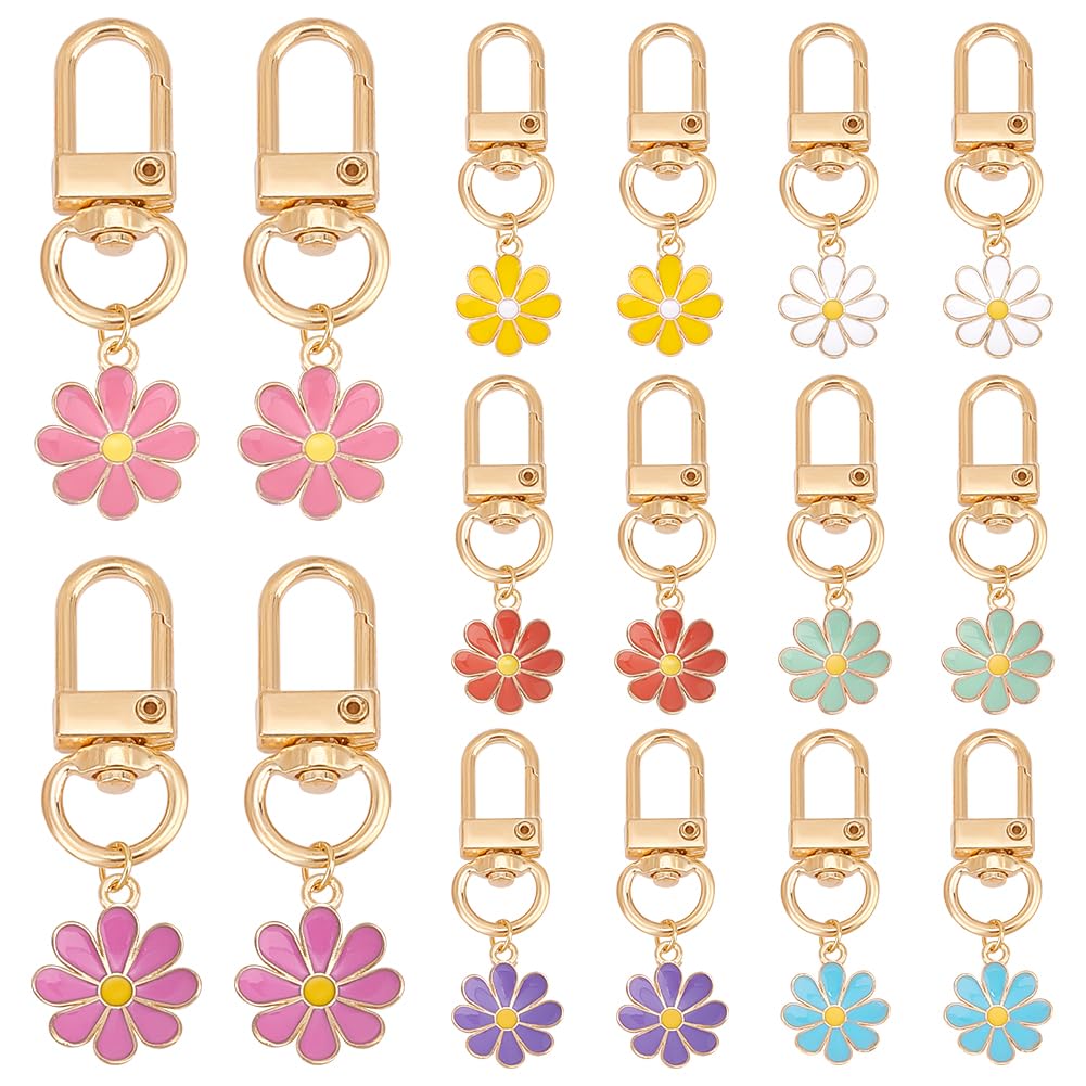 PH PandaHall 16pcs Daisy Flower Keychain 8 Colors Bag Charm Key Chain ...