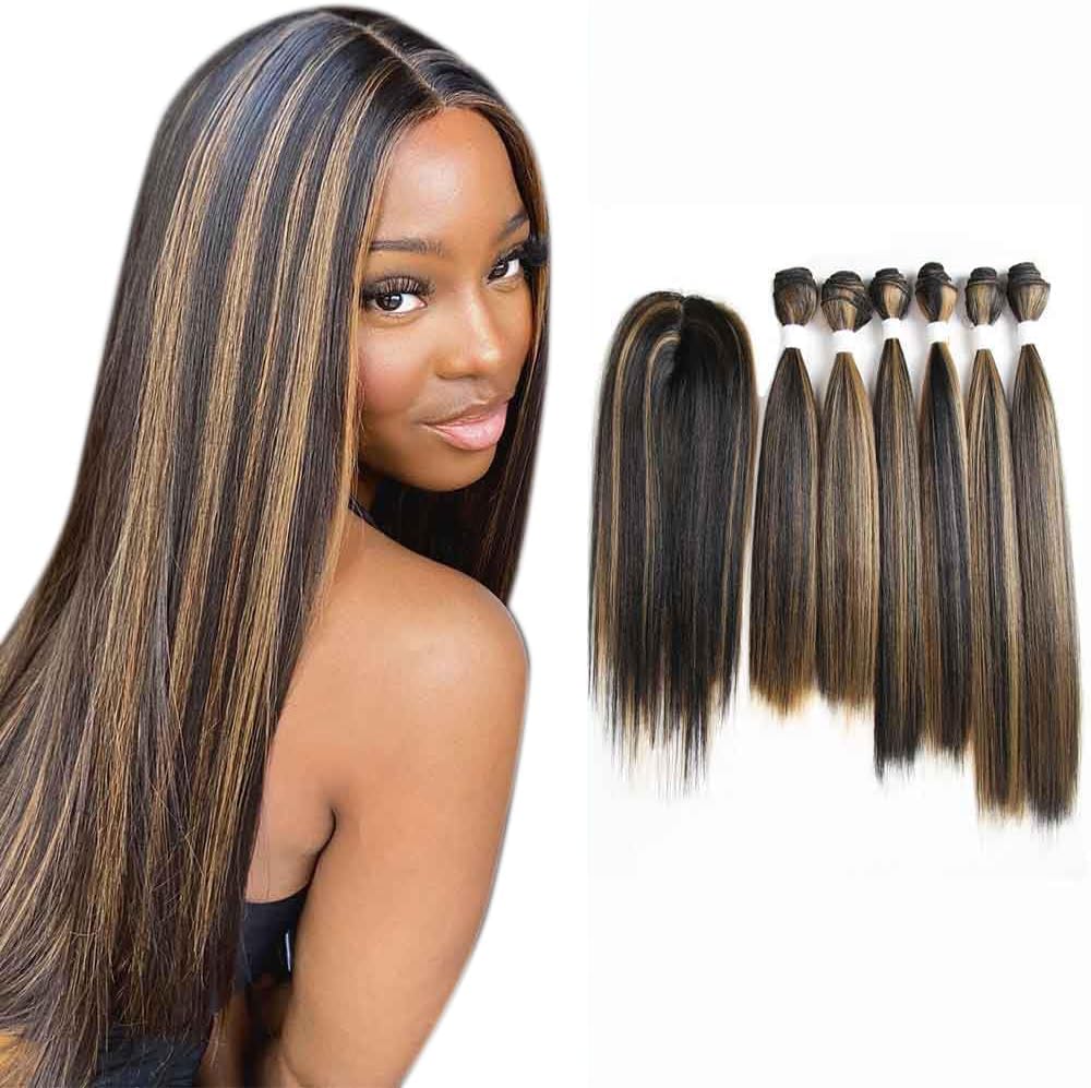 Amazon.com : 3 Bundles Silky Straight Synthetic Hair Weave Extensions ...