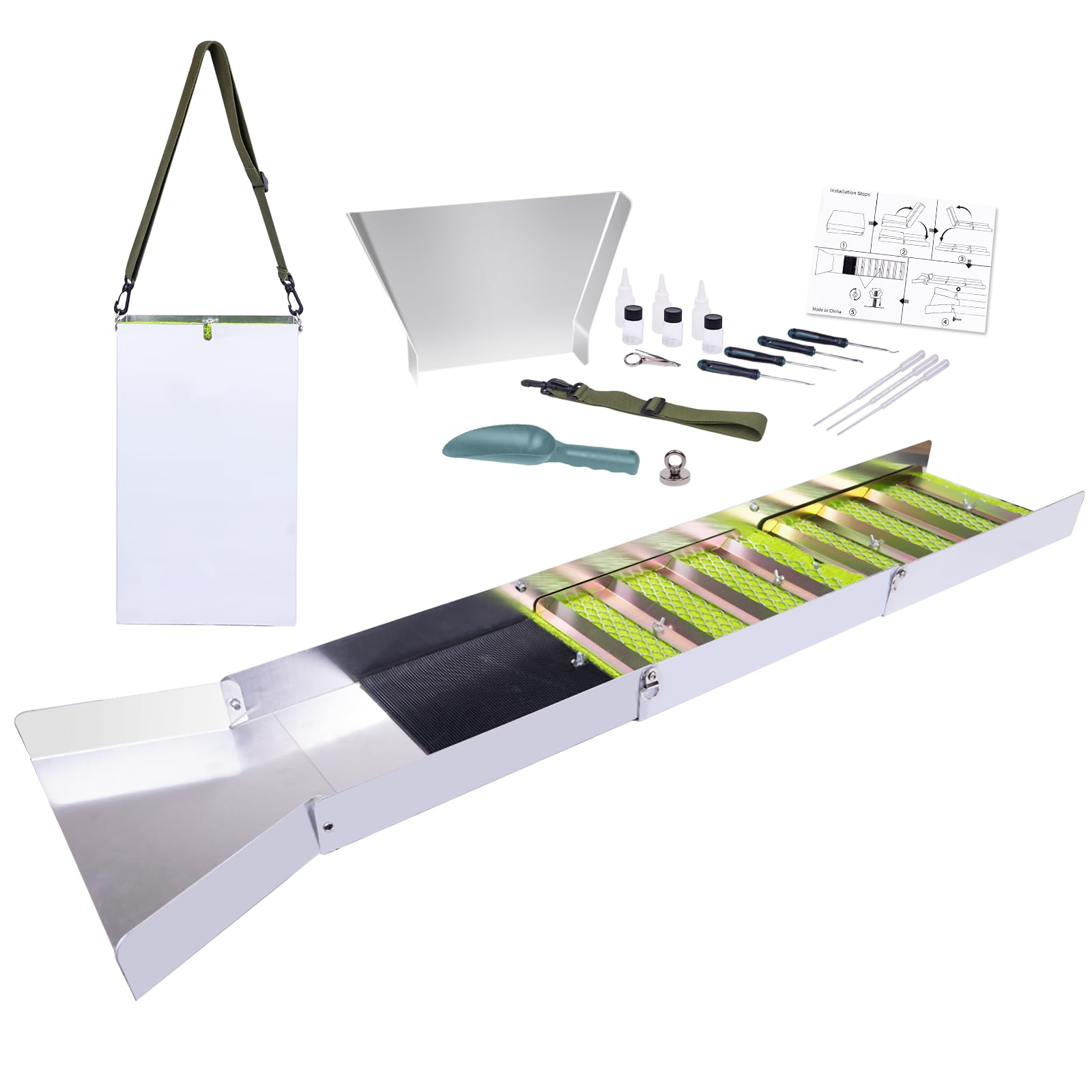 Amazon.com : Complete Sluice Box Gold Panning Kit, 50" Folding Aluminum ...