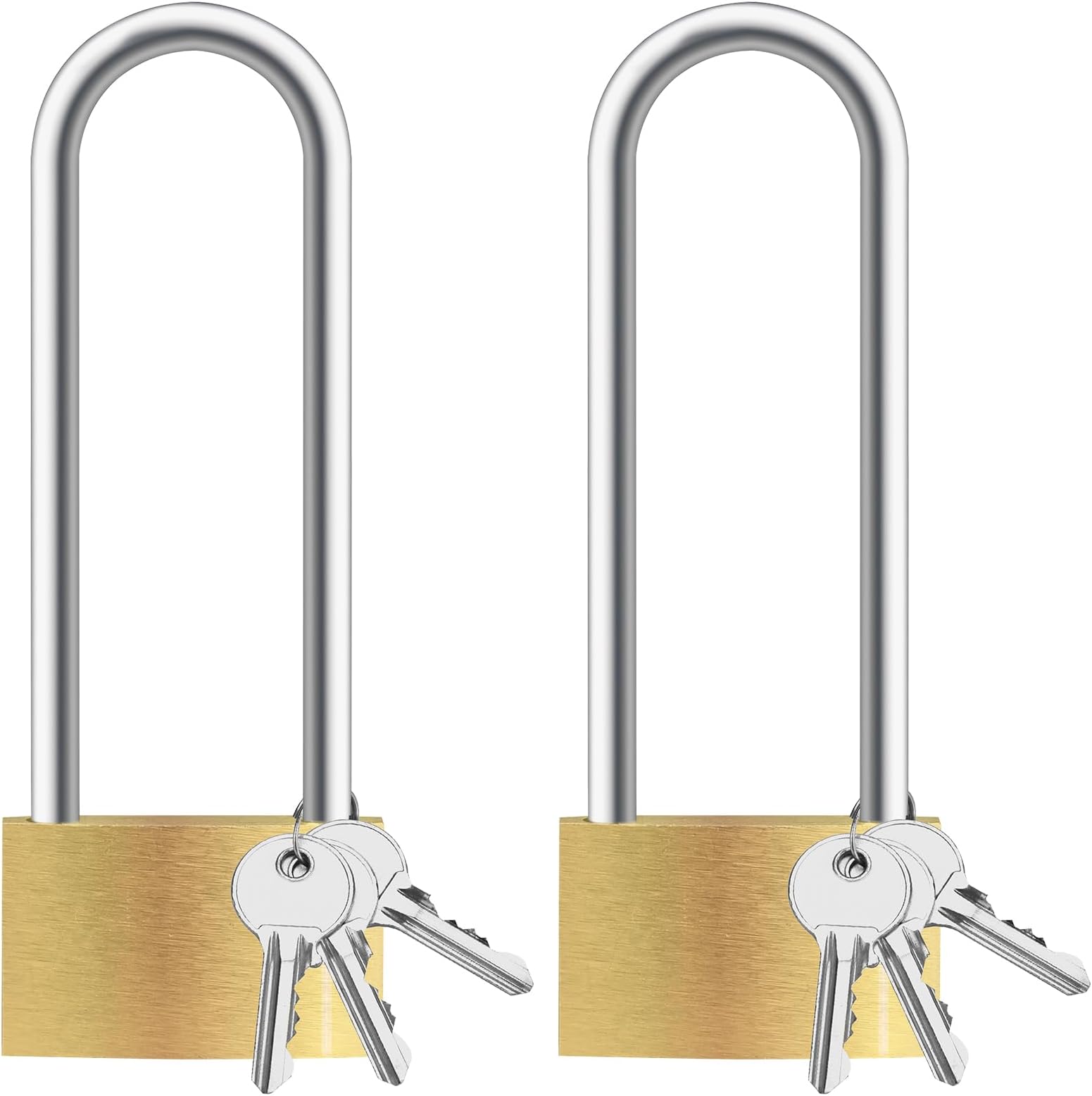Lockwise 2 Pack Long Shackle Padlock, 2.9 in Waterproof Solid Brass ...