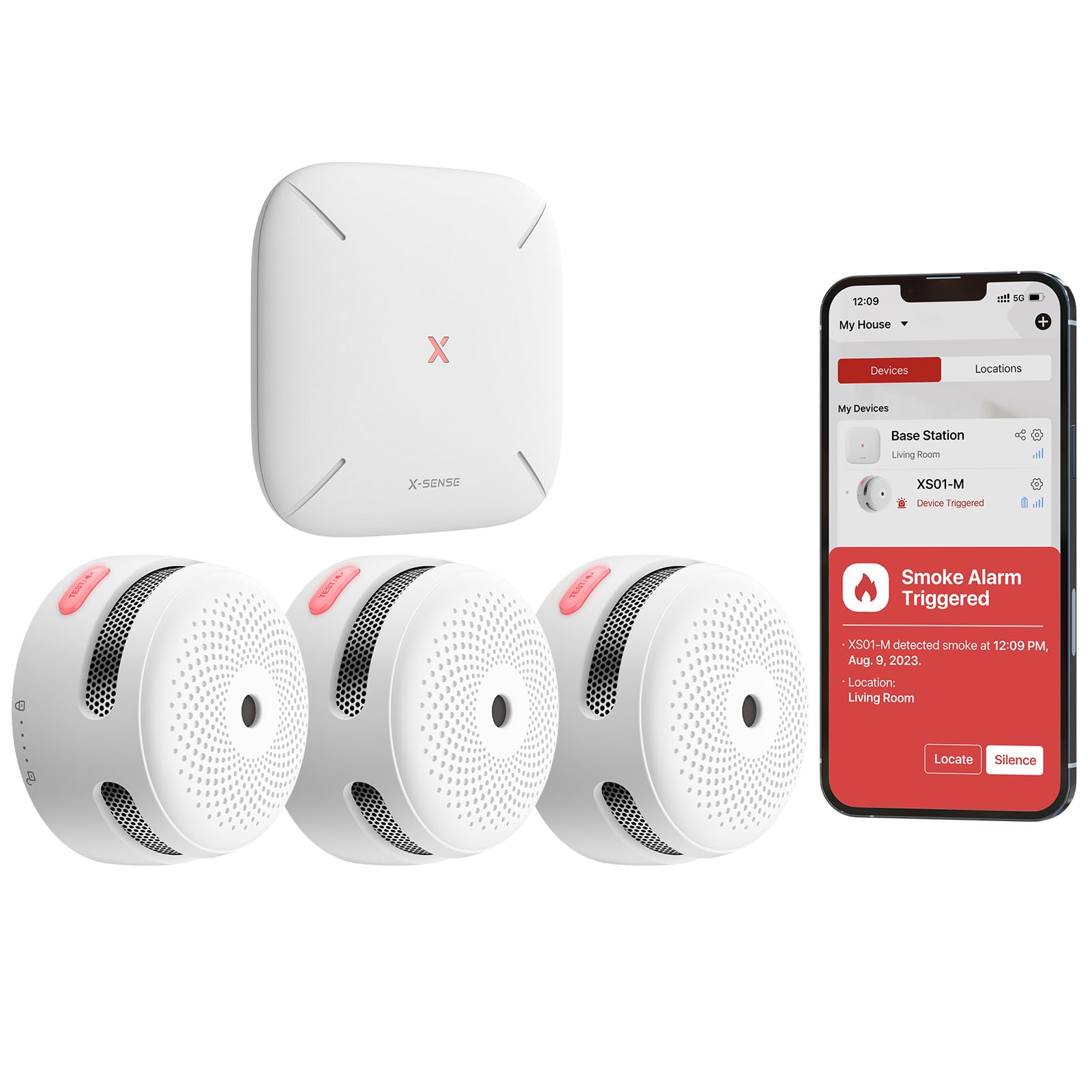 X-Sense Wi-Fi Smoke Alarms for Home with SBS50 Base Station, Wireless ...