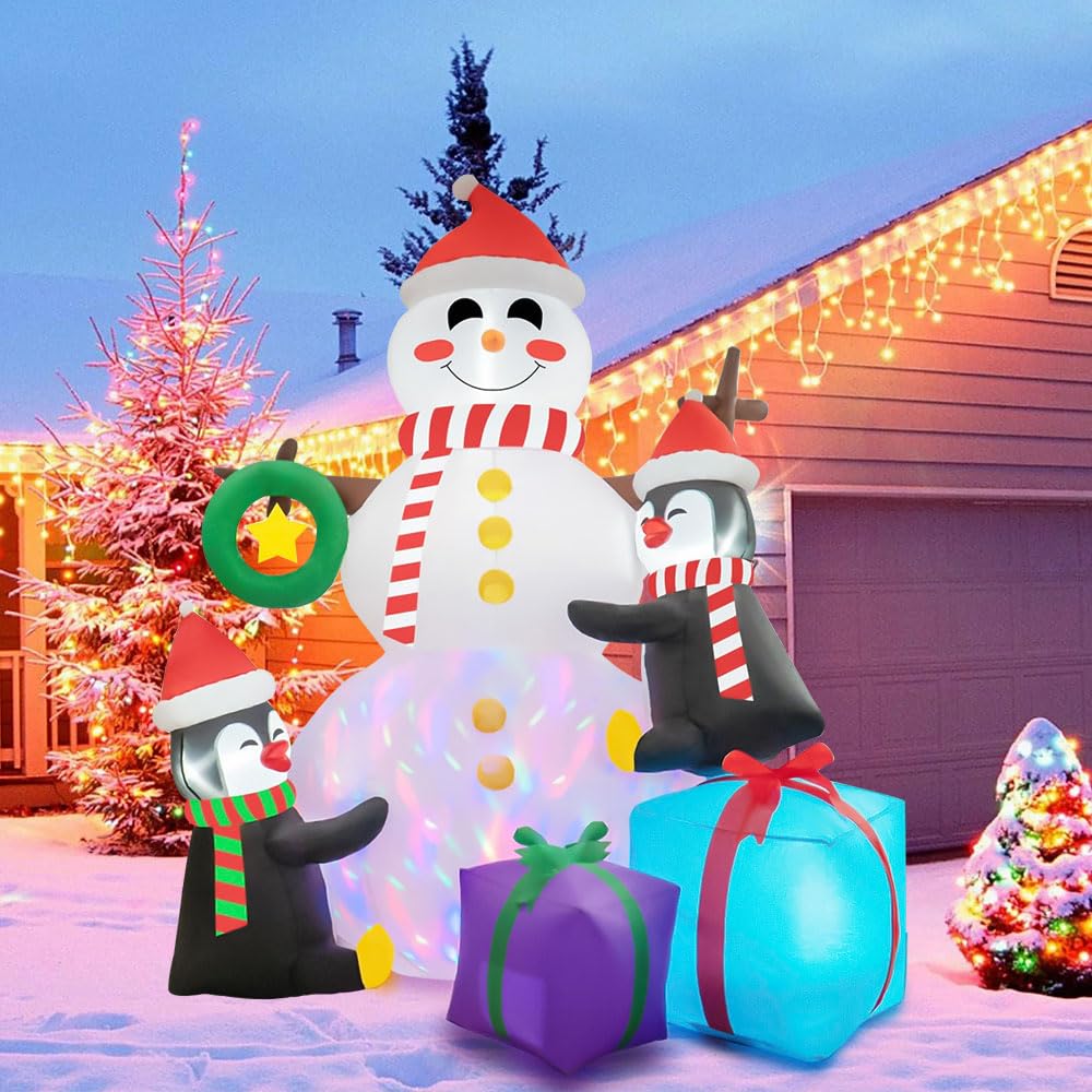 Inflables de Navidad 1.8M, Muñeco de Nieve Inflable con Pingüinos ...