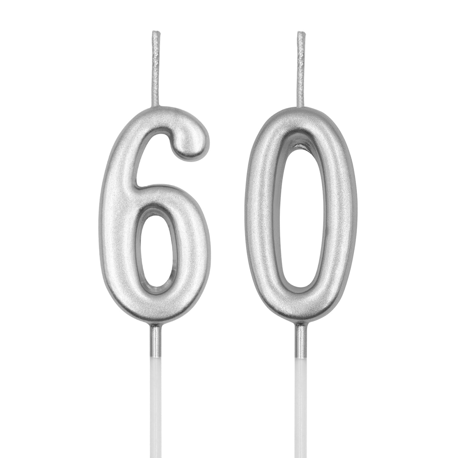 Amazon.com: 60th Birthday Candles, Silver Number 60 Candle for Cake ...