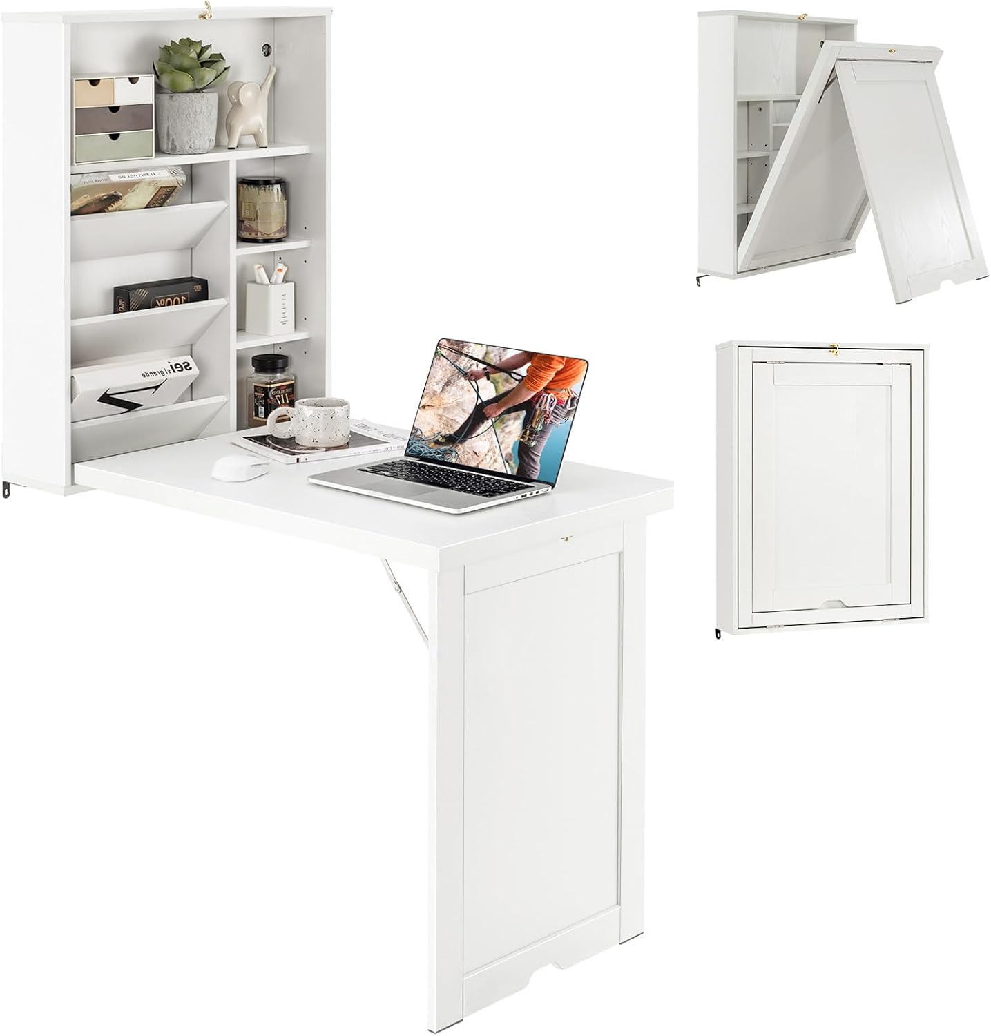 Amazon.com: Byroce Wall Mounted Desk, Wood Collapsible Floating Desk ...