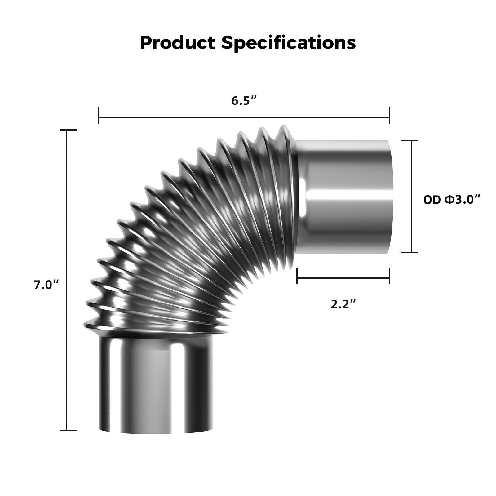 Snapklik.com : MIZUDO 3-inch Stainless Steel Direct Vent 88 Degree Elbow