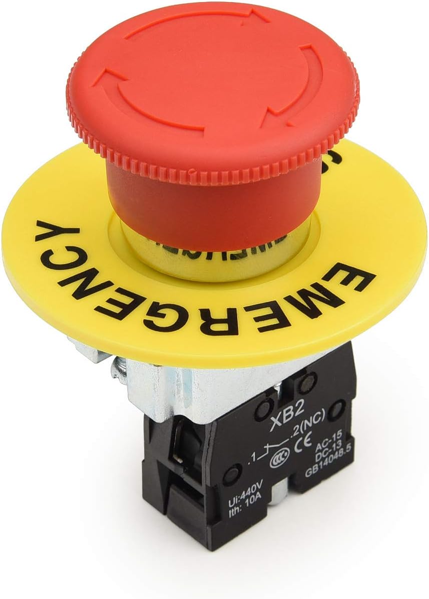 22mm NC Red Mushroom Emergency Stop Push Button Switch - APIELE in ...