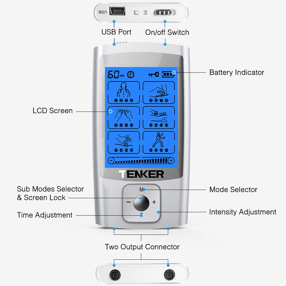Buy TENKER TENS Unit EMS Muscle Stimulator, 24 Modes TENS Machine for ...