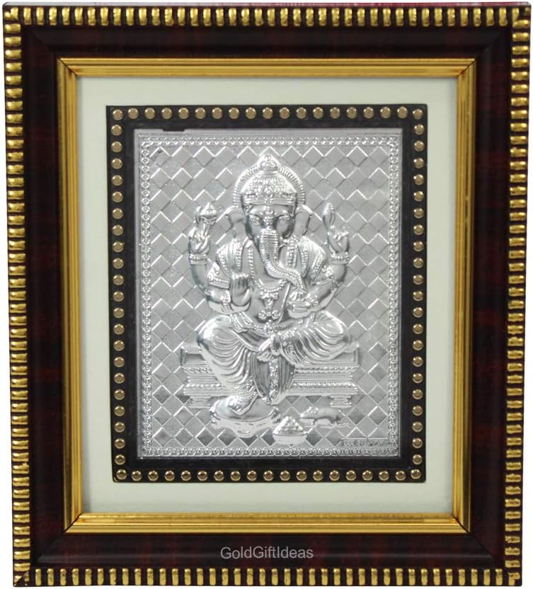 Silver Lambodar Ganesha Frame for Gift, Ganpati Wooden Photo Frame for ...