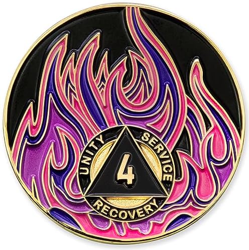 Amazon.com : 4 Year Sobriety Mint Twisted Flames Gold Plated AA ...