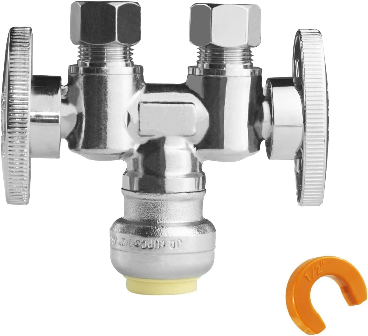 WiseWater 1 Pack 1/2" Push Fit x Dual 3/8" OD Compression Straight Stop ...