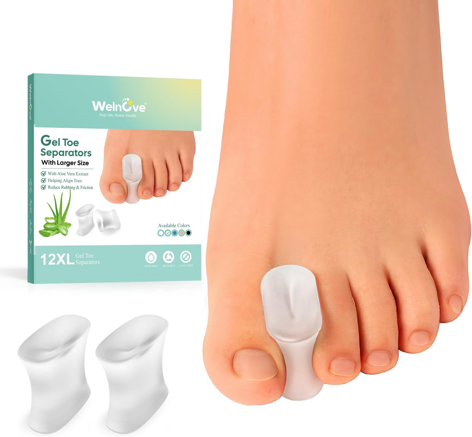 Amazon.com : Welnove Upgraded Gel Toe Separators – 8-Pack Aloe Vera ...