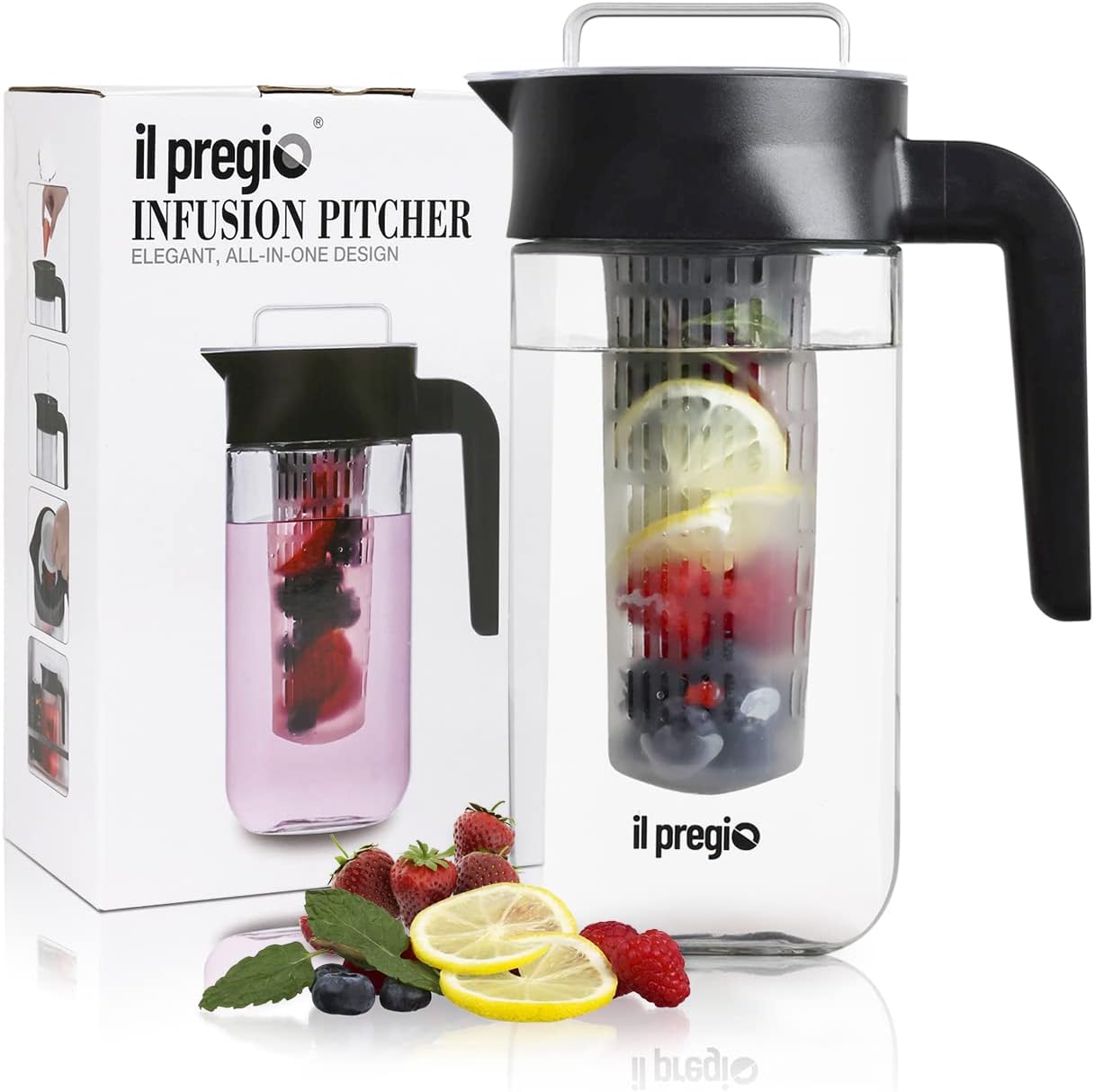 Amazon.com: Glass Fruit Infuser Water Pitcher with Removable Lid, High ...