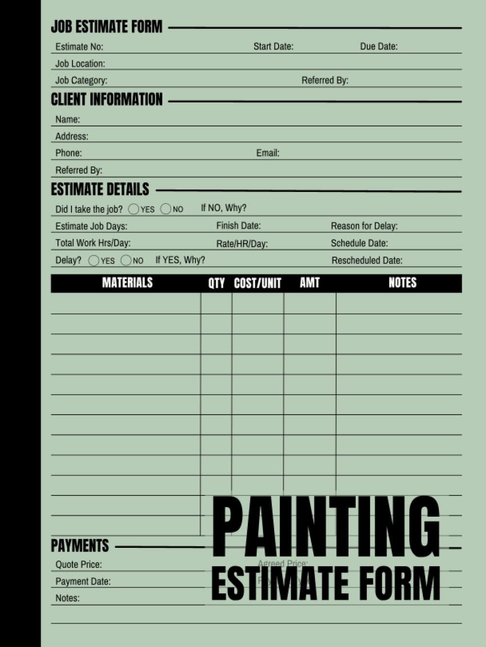 Printable Painting Estimate Form Fillable Painting Estimate Forms