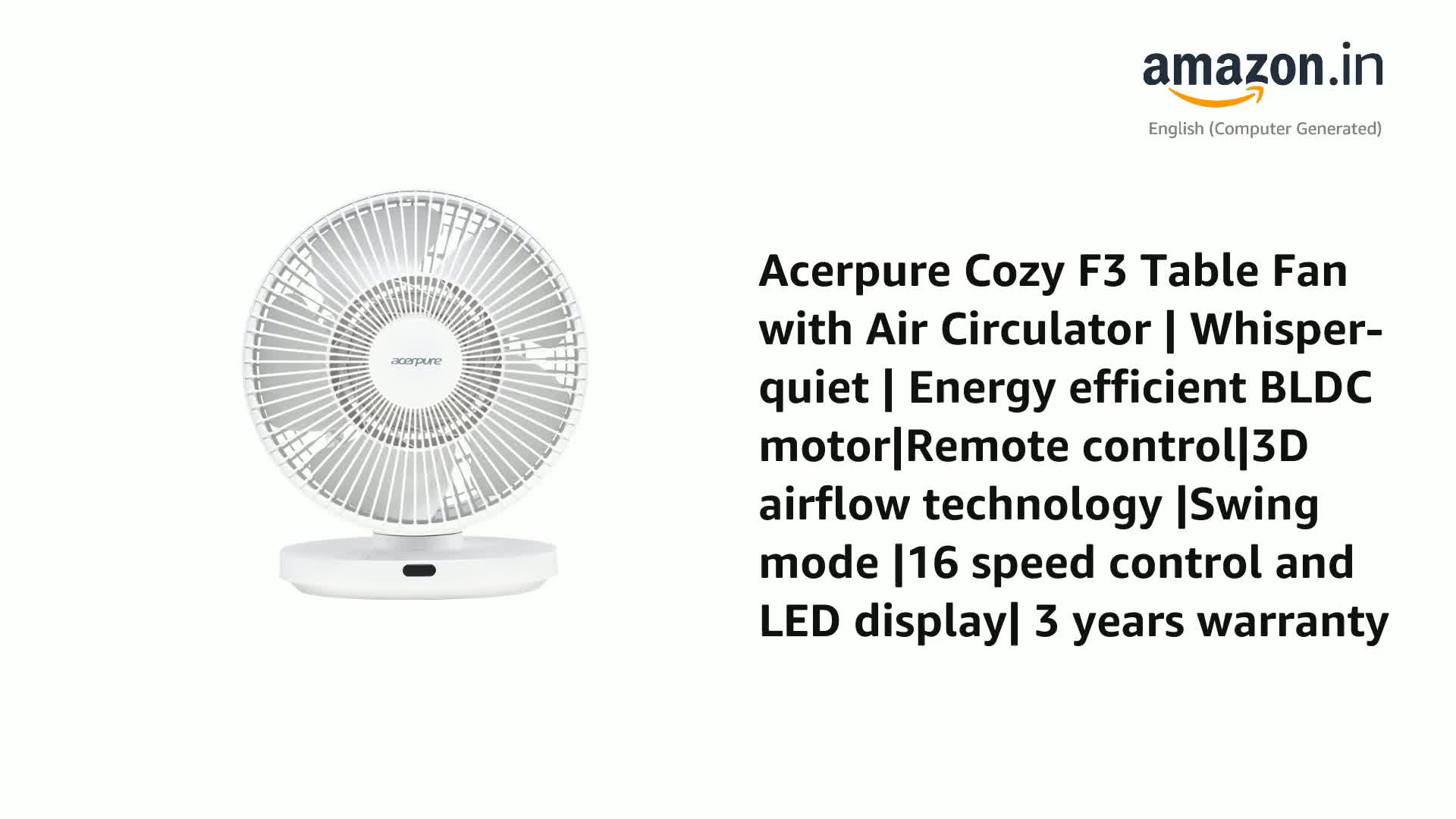 Watch Acerpure Cozy F3 Table Fan with Air Circulator | Whisper-quiet ...
