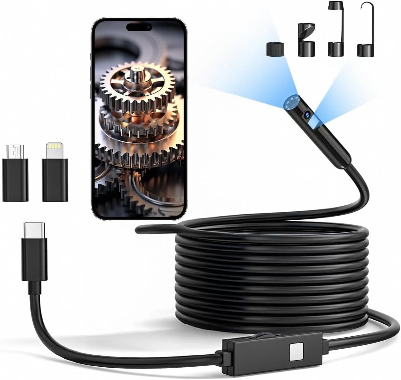 DEPSTECH Triple Lens Wireless Endoscope, 1080P HD Borescope Inspection ...