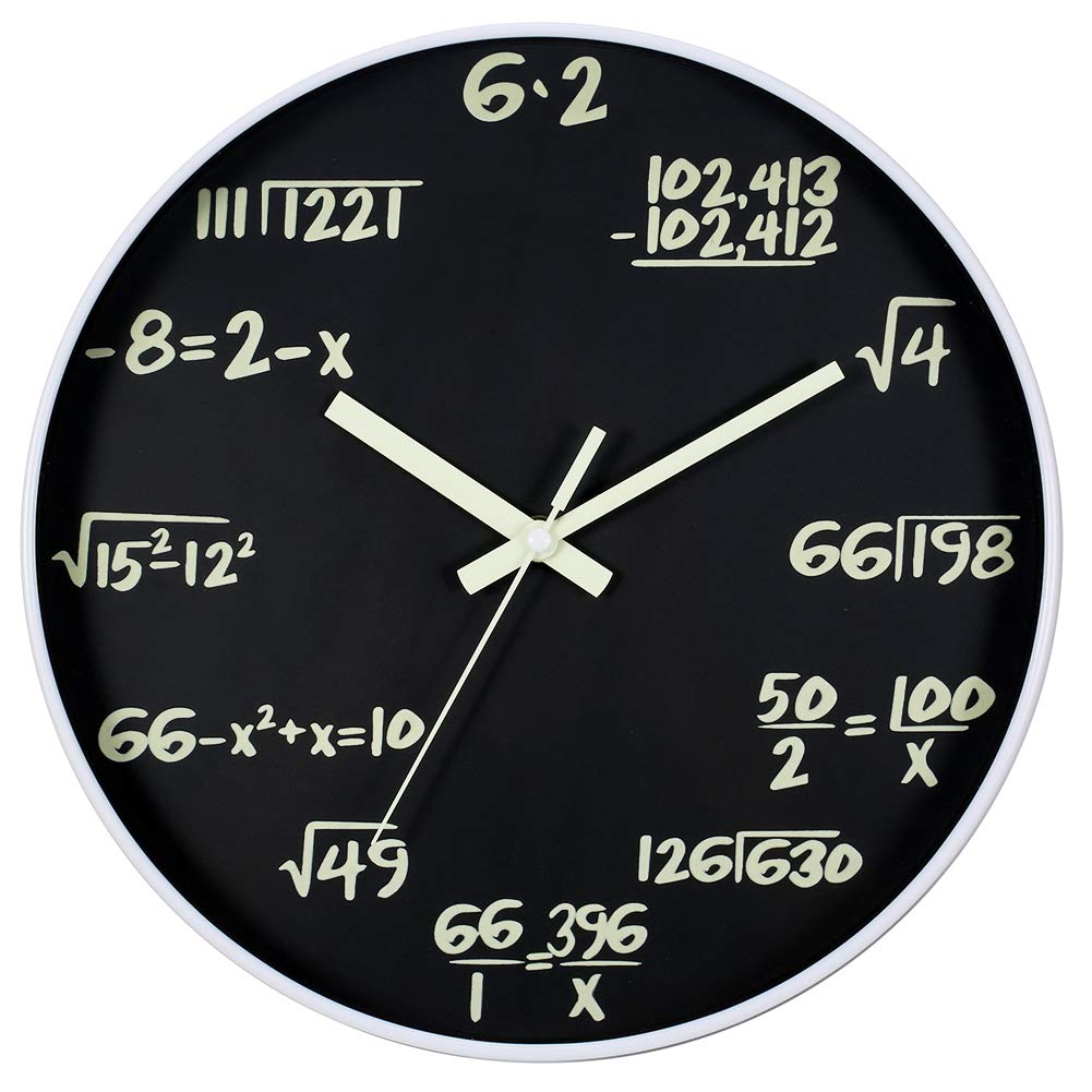 JoFomp Math Wall Clock, Glow in The Dark Silent Non-Ticking Wall Clocks ...