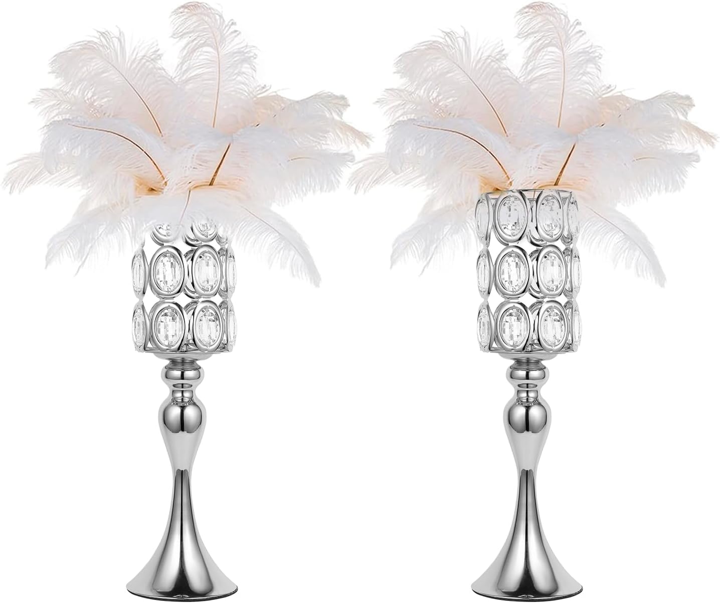 Amazon.com: Crystal Diamond Trumpet Floral Vase -2 Pcs Silver ...