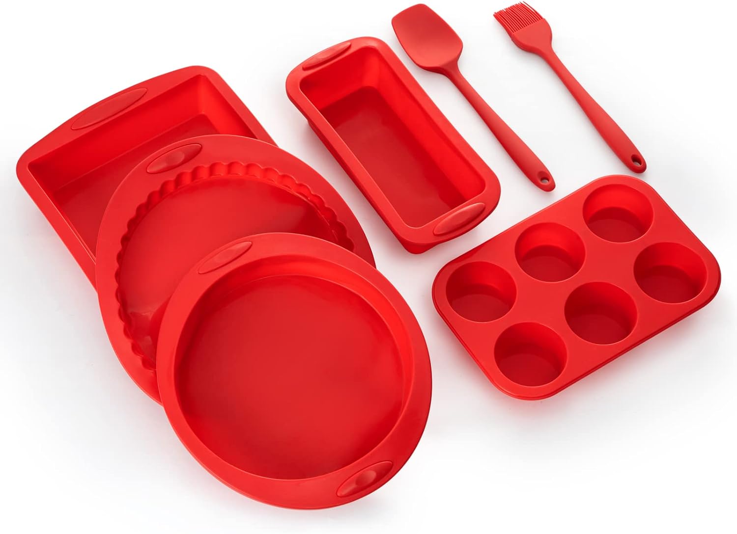 PARMEDU 7in1 Nonstick Silicone Bakeware Set Baking Moulds BPA Free Heat ...