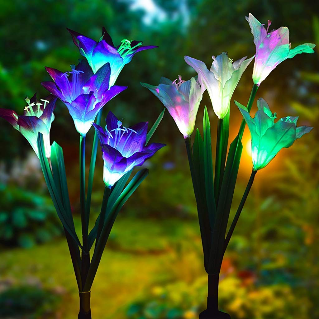 HASTHIP® Outdoor Solar Garden Flower Lights, 2 Pack Solar Powered ...