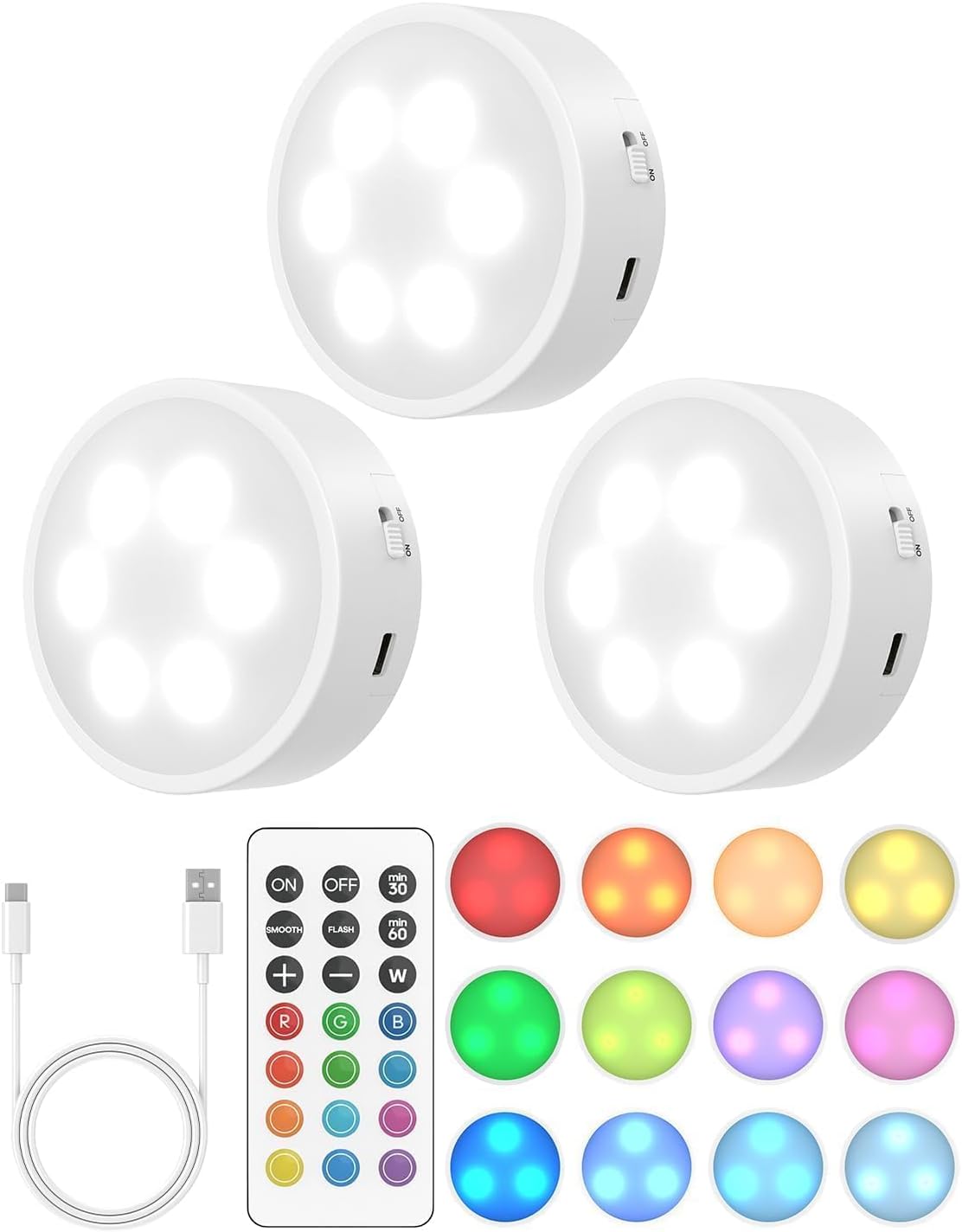 GOODEA.fun Puck Lights with Remote, 13 RGB Colors LED Under Cabinet ...