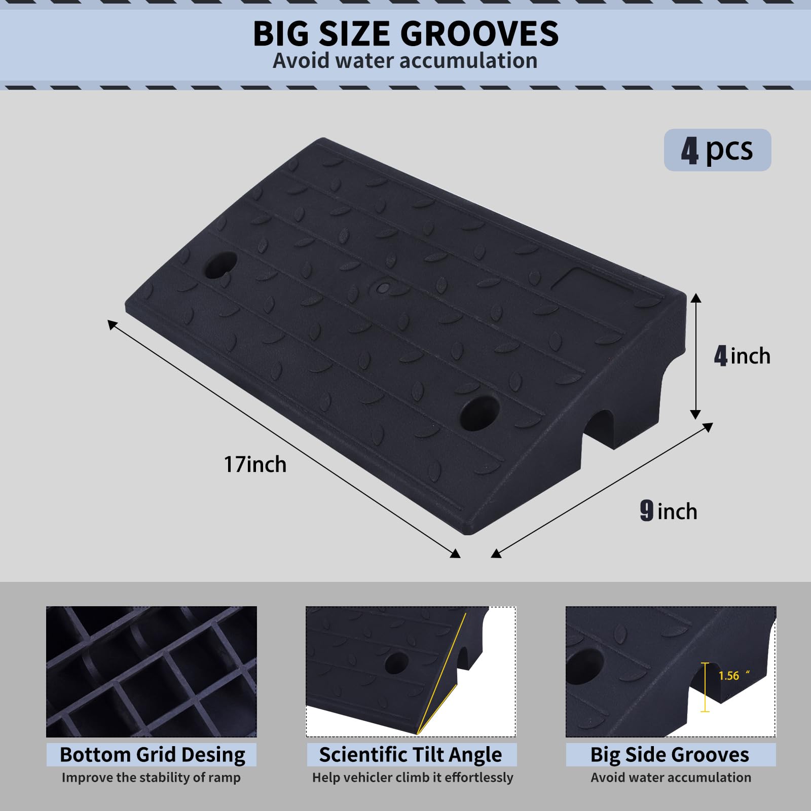 Snapklik.com : BESEA 4Pack Rubber Curb Ramp 4" Inch High 17" Length For ...