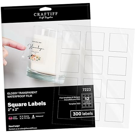 Amazon.com : 2x2 Clear Square Labels Stickers Glossy for Laser Printer ...
