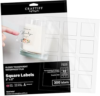 Amazon.com : 2x2 Clear Square Labels Stickers Glossy for Laser Printer ...