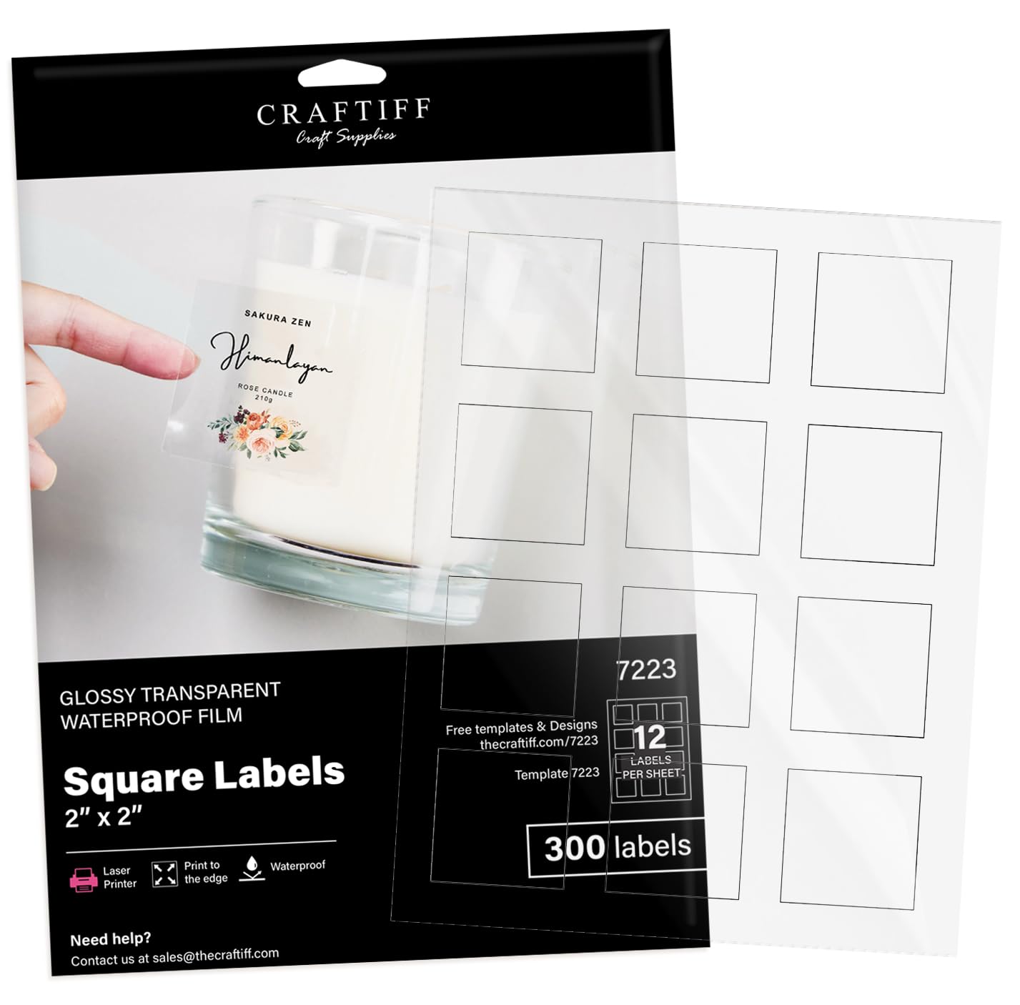 2x2 Clear Square Labels Stickers Glossy for Laser Printer, Pack of 300 ...