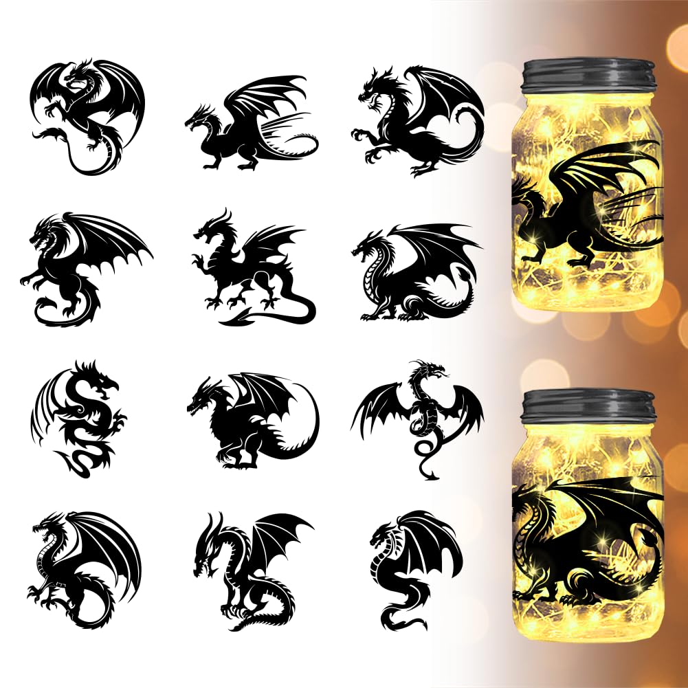 Amazon.com : BEUNITONE 12 pcs Dragons Cut Silhouettes Dragons ...
