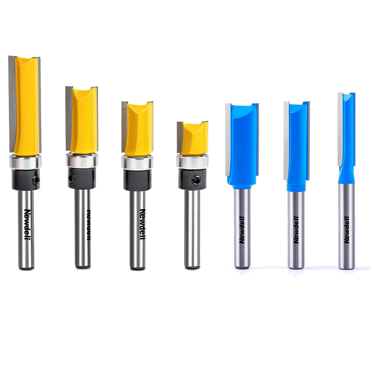 Newdeli 7pcs Router Bit Set 1/4 Inch Shank - 4pcs Bearing Pattern Flush ...